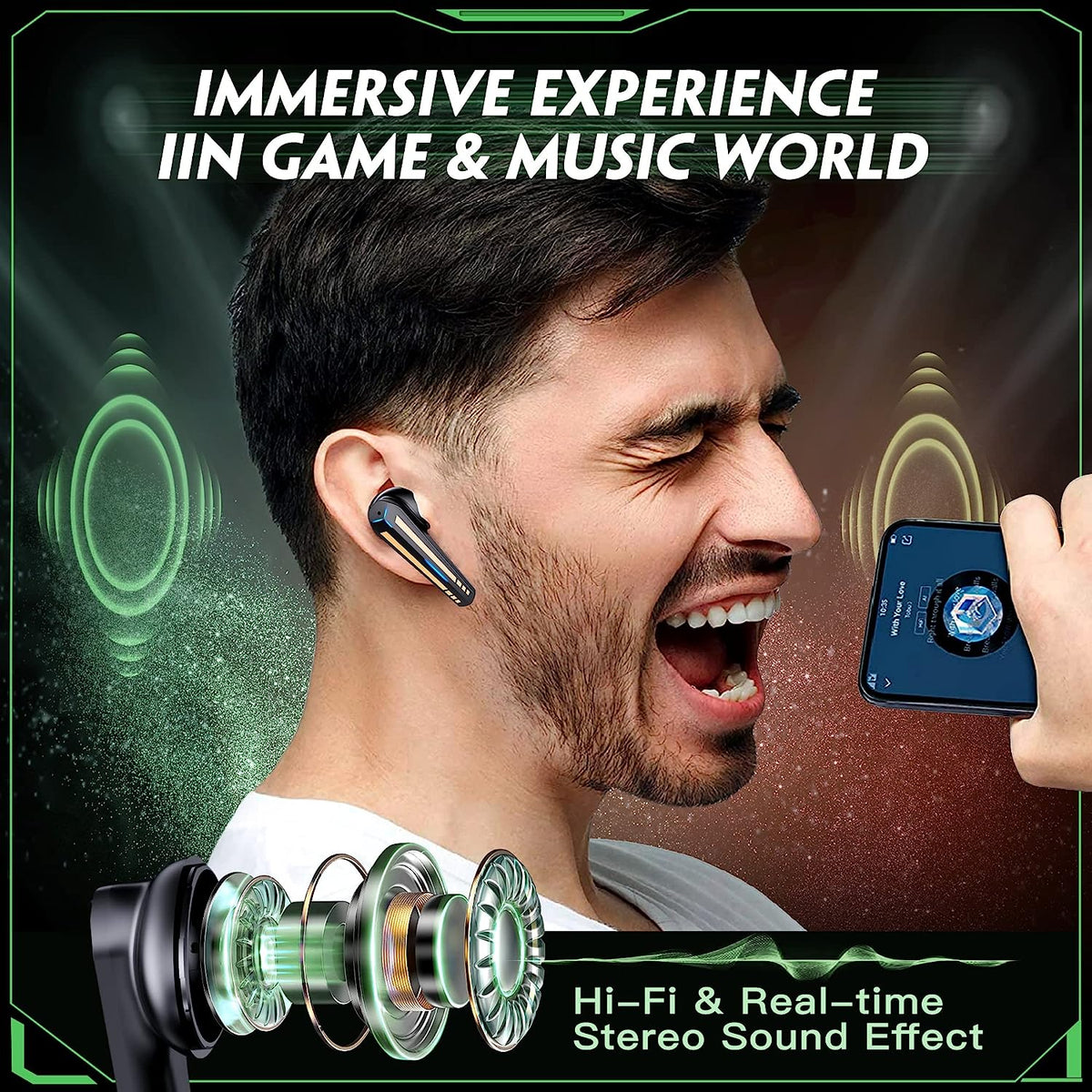 kurdene G03 Wireless Earbuds Bluetooth 5.3 Headphones with 45ms Ultra