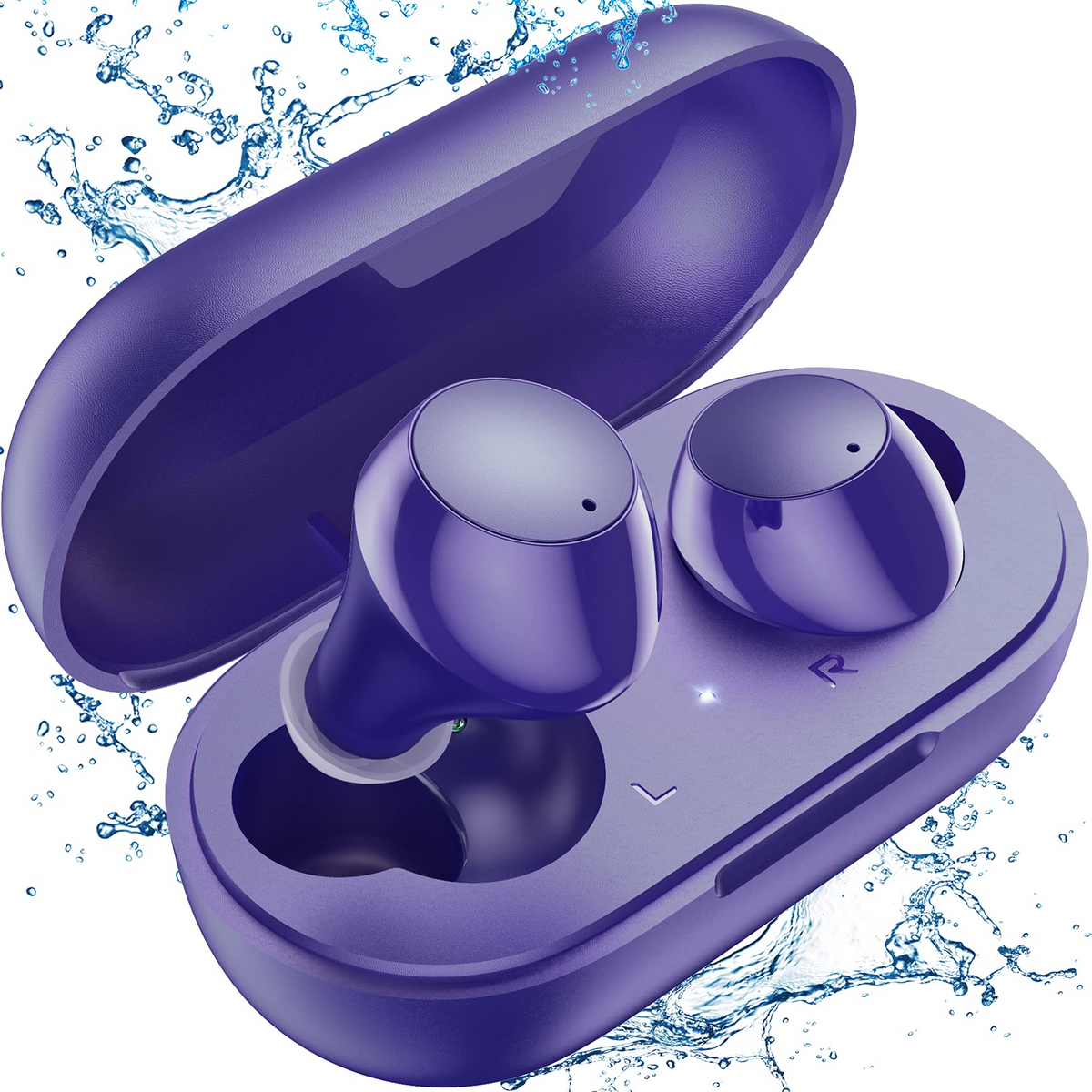 kurdene Wireless Earbuds with Wireless Charging case(V8-Purple)